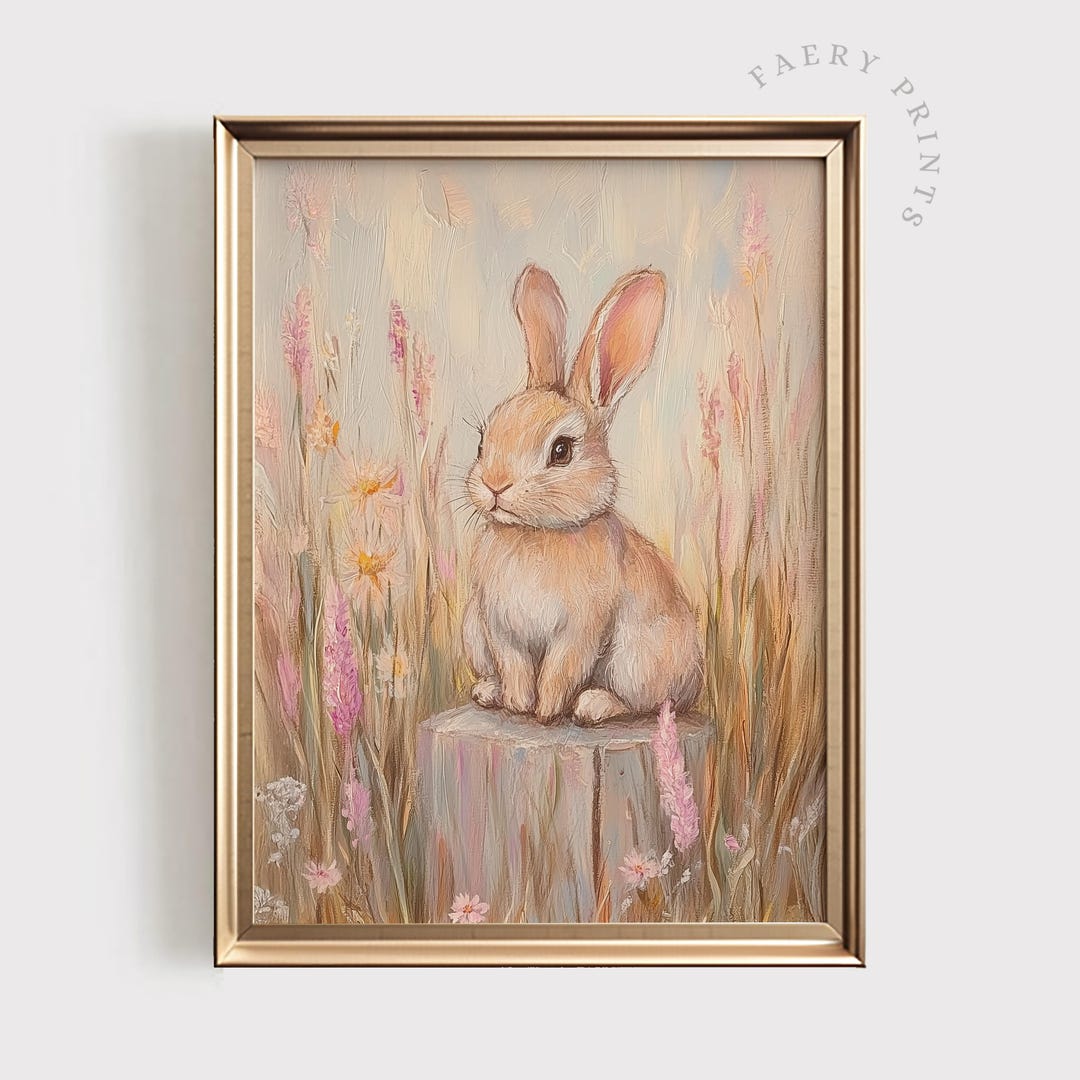Easter Bunny Wildflower Print | Pastel Spring PRINTABLE Wall Art ...