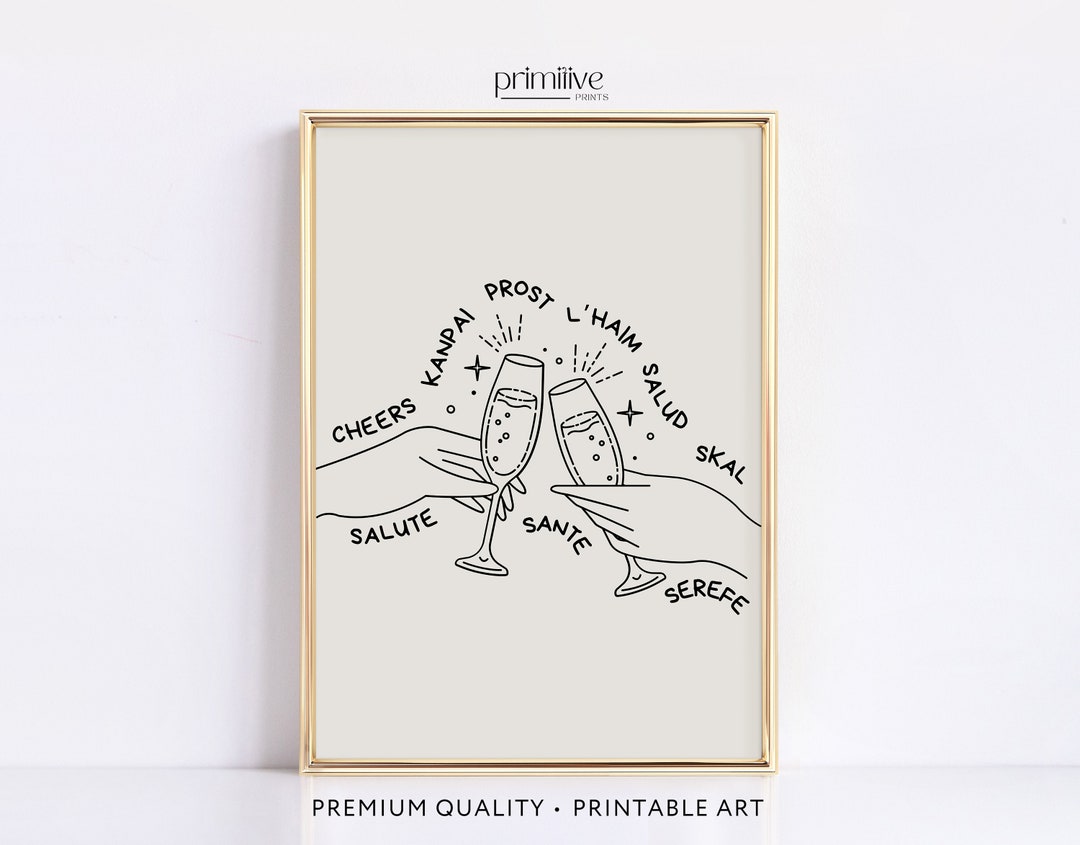 Cheers Print Celebration PRINTABLE Wall Art Cheers in Different Languages Poster Bar Cart Print ...