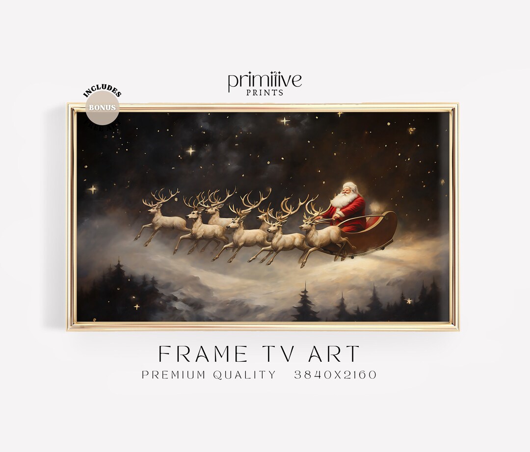 Santa Sleigh Reindeer Samsung Frame TV Art | Vintage Christmas (digital ...