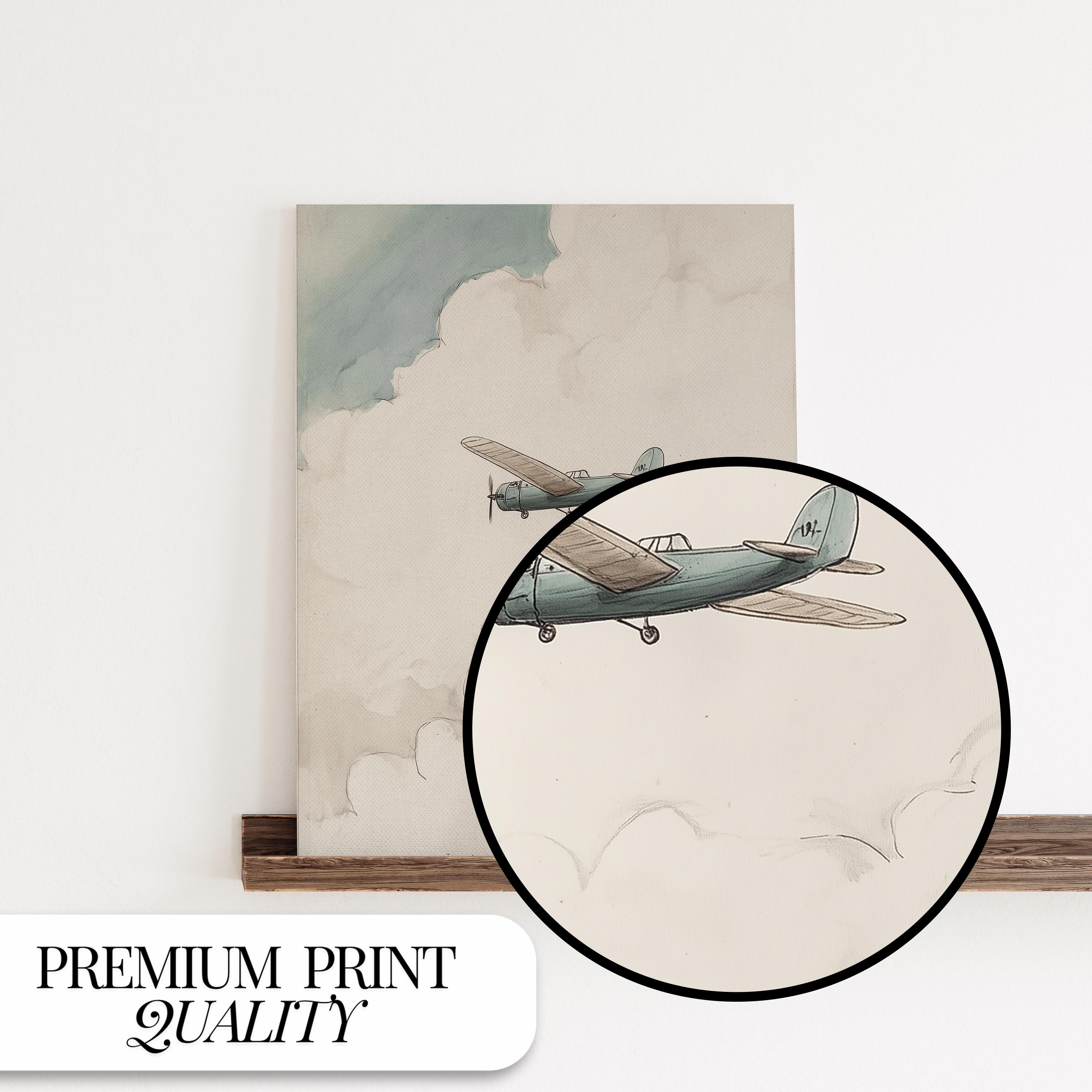 Vintage Airplane Nursery Art | Watercolor Plane Illustration | Cloudy ...