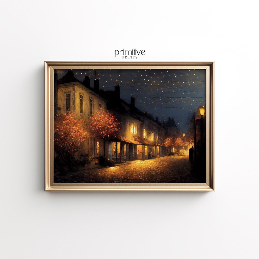 Autumn Evening Print, Fall Wall Art, October City Wall Decor, String ...