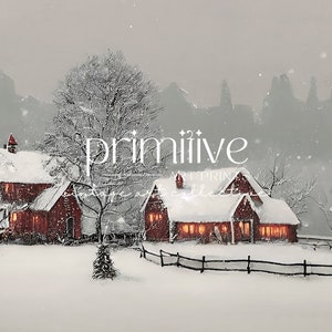 Winter Farmhouse Painting Digital PRINTABLE Wall Art Snowy Holiday ...