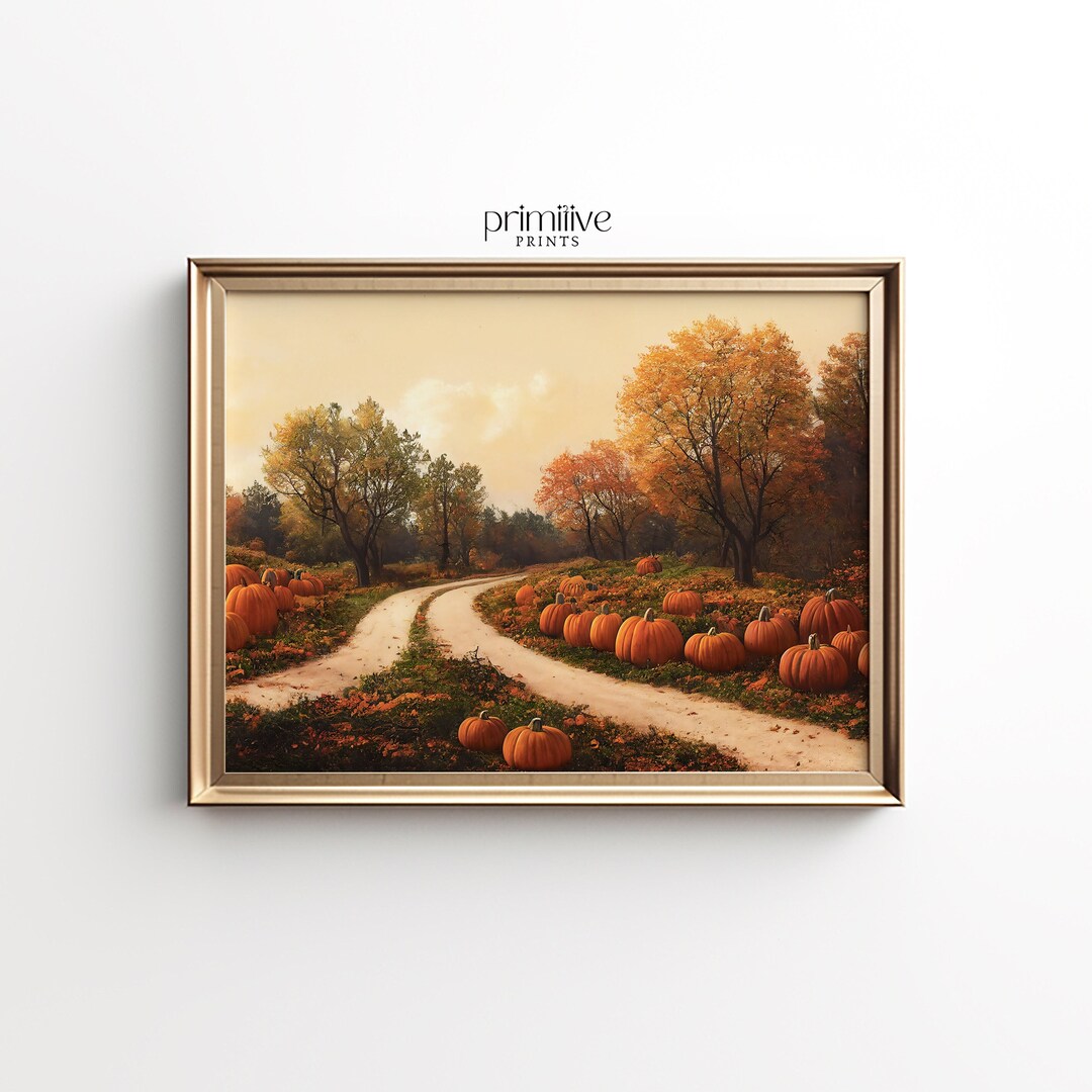 Pumpkin Patch Print Printable Wall Art Autumn Landscape - Etsy