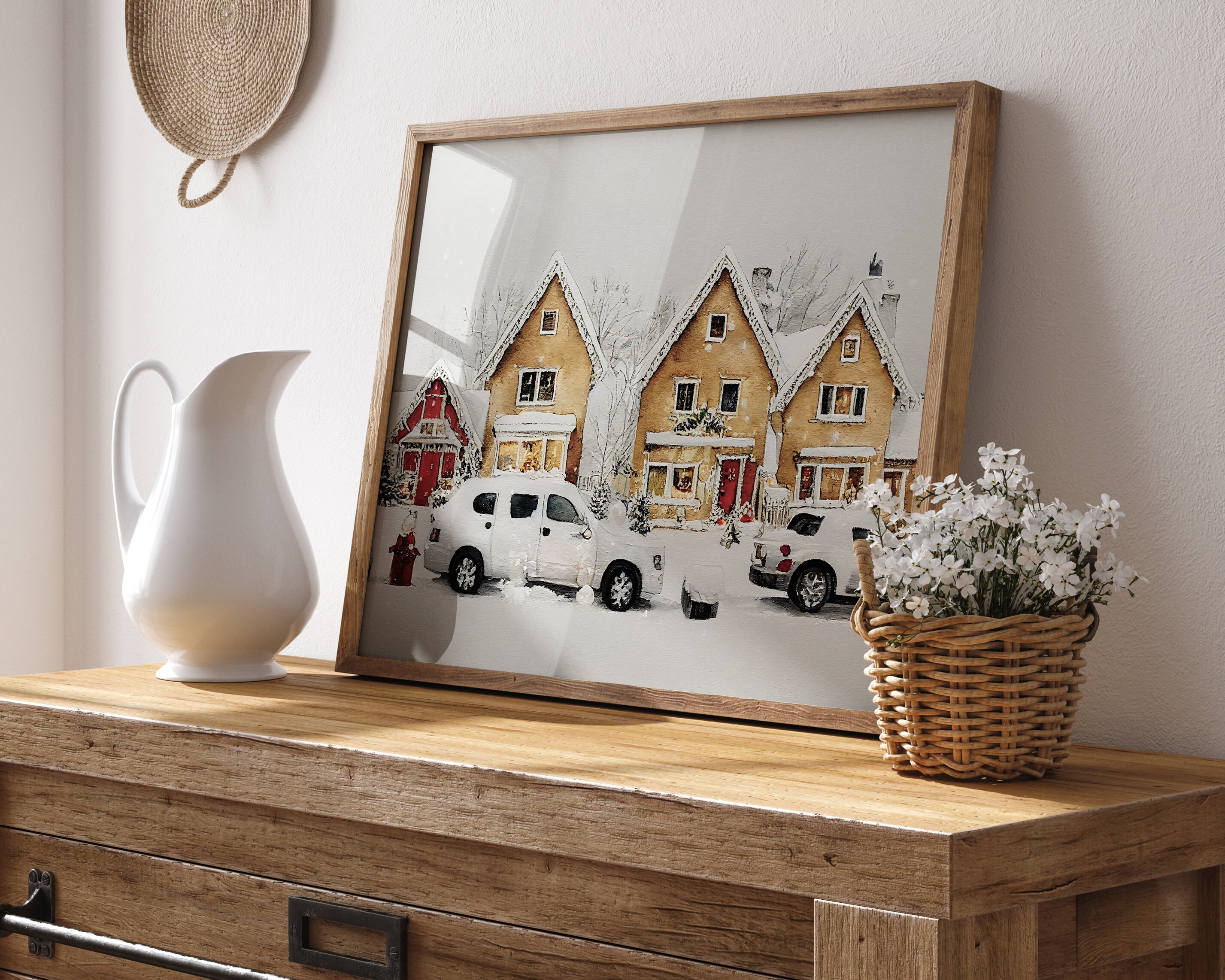 Winter Suburb Painting Digital PRINTABLE Wall Art Yellow - Etsy