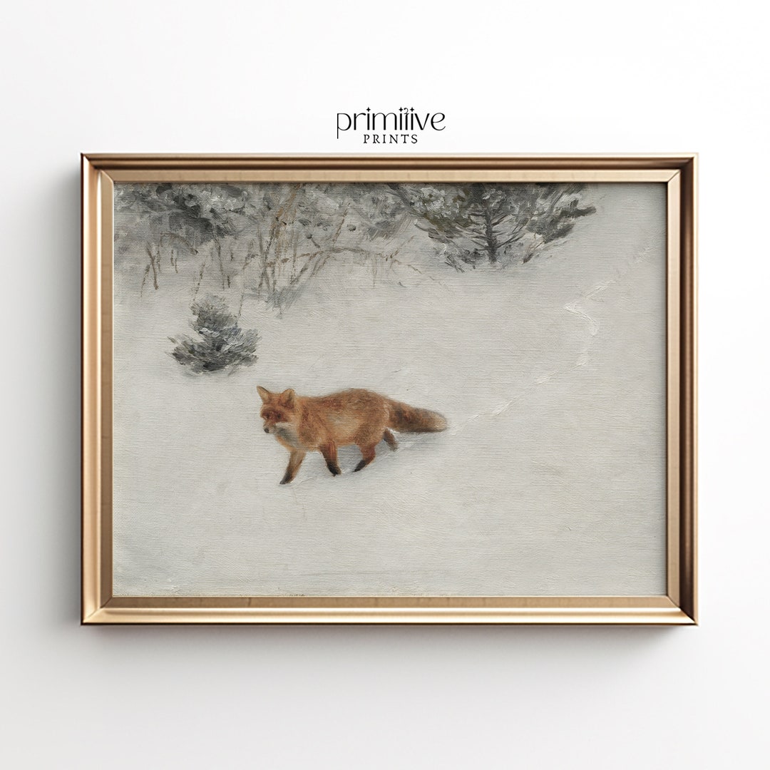 Vintage Fox Winter Landscape Painting | Printable Wall Art (digital ...