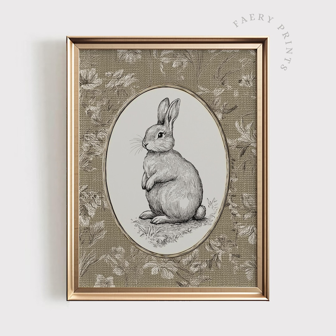 Vintage Rabbit PRINTABLE Art Neutral Nursery Wall Decor Farmhouse Bunny ...