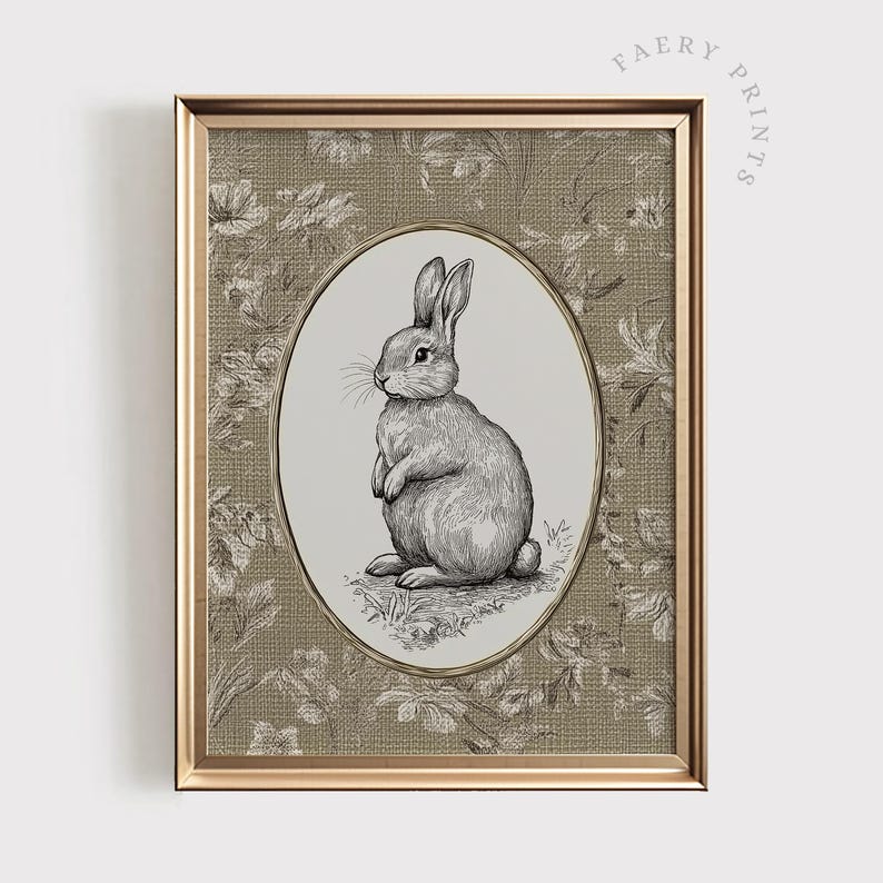 Vintage Bunny Sketch Print | Neutral Nursery Decor (digital Download ...