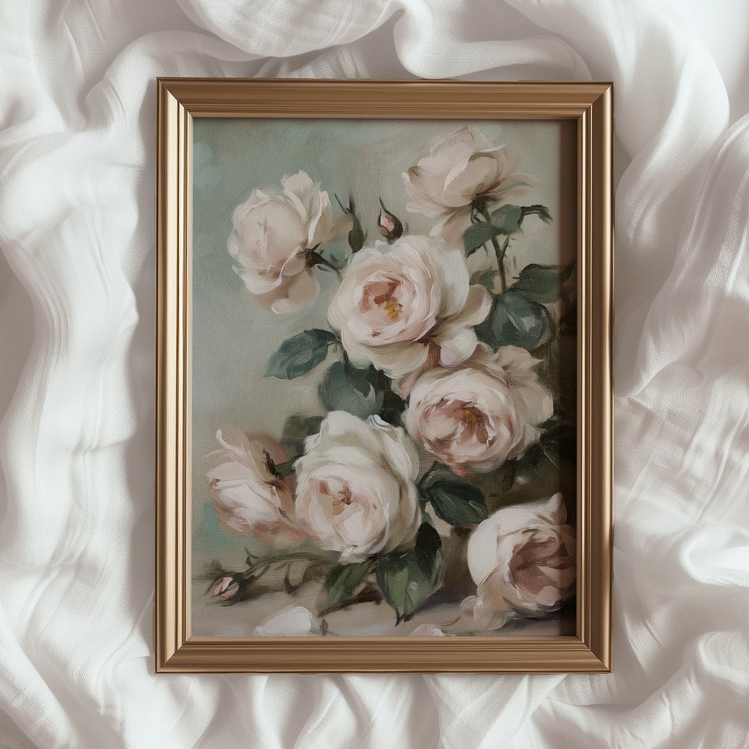 Pink Roses Painting Vintage PRINTABLE Wall Art Roses in Bloom Print ...
