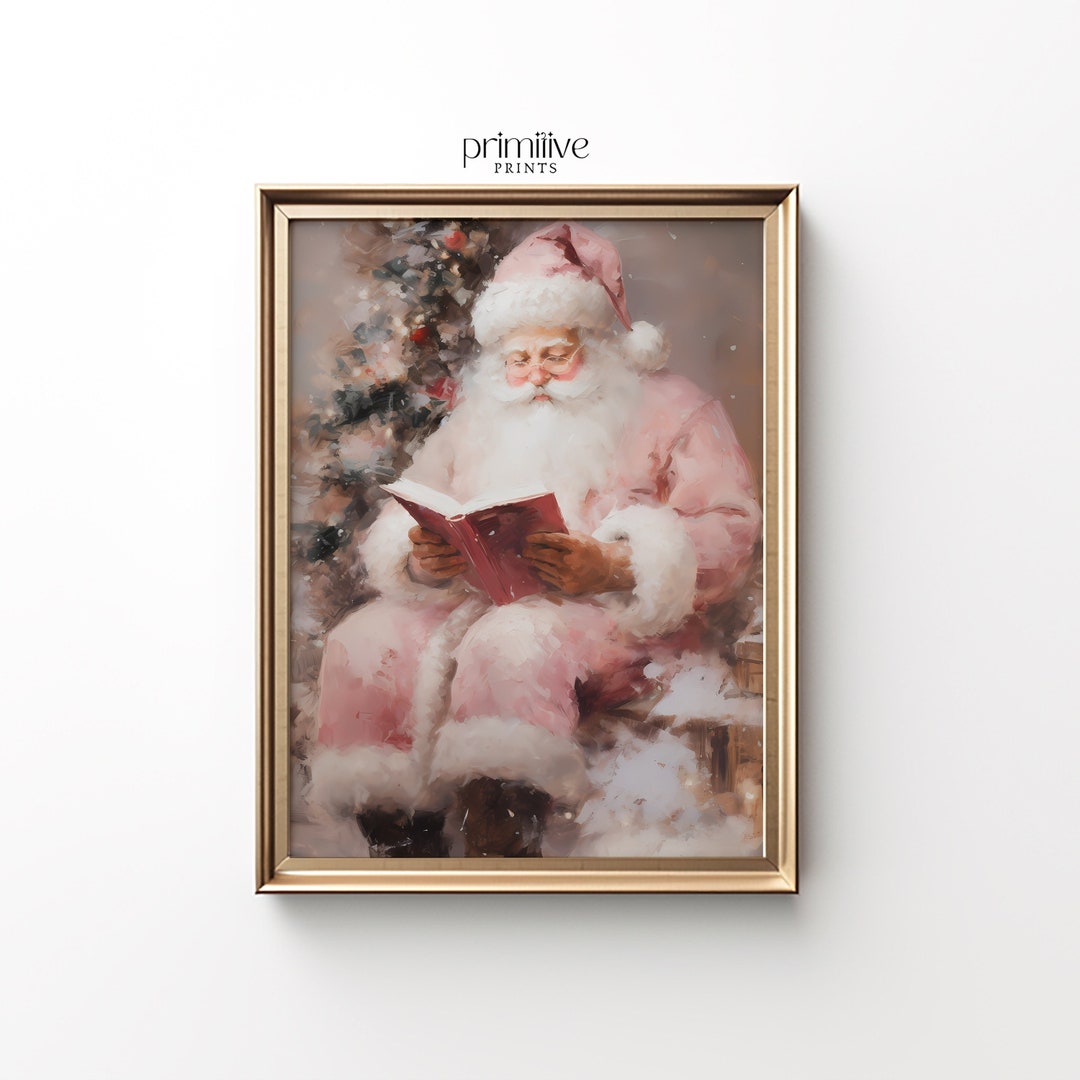 Pink Santa Wall Art Christmas PRINTABLE Art Print Pink Christmas Print ...