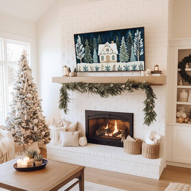 Whimsical Christmas Cottage Frame TV Art | Festive Winter Wonderland ...