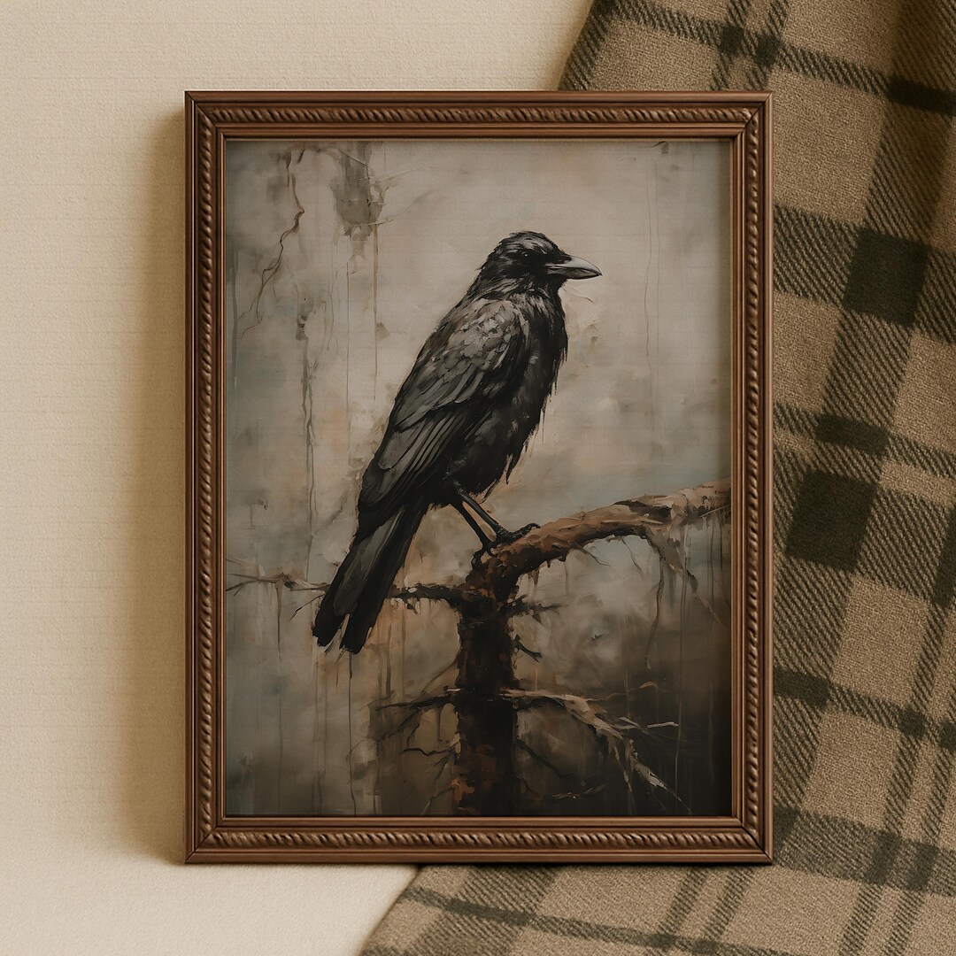 Dark Raven Painting | Vintage Gothic Halloween Bird Art (digital ...