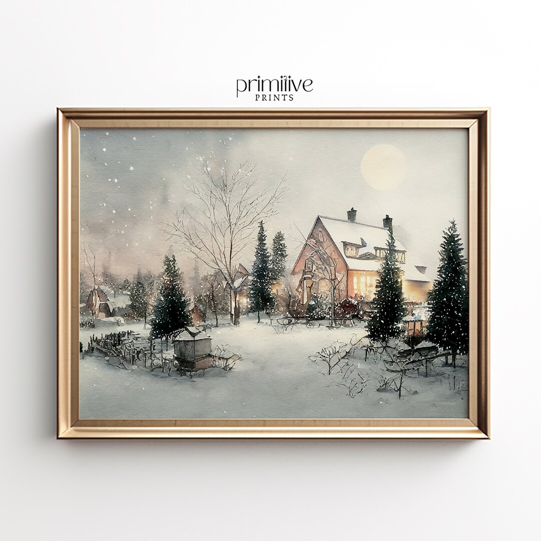 Winter Print, Watercolor Christmas Art, Snow Home Decor, Printable Wall ...
