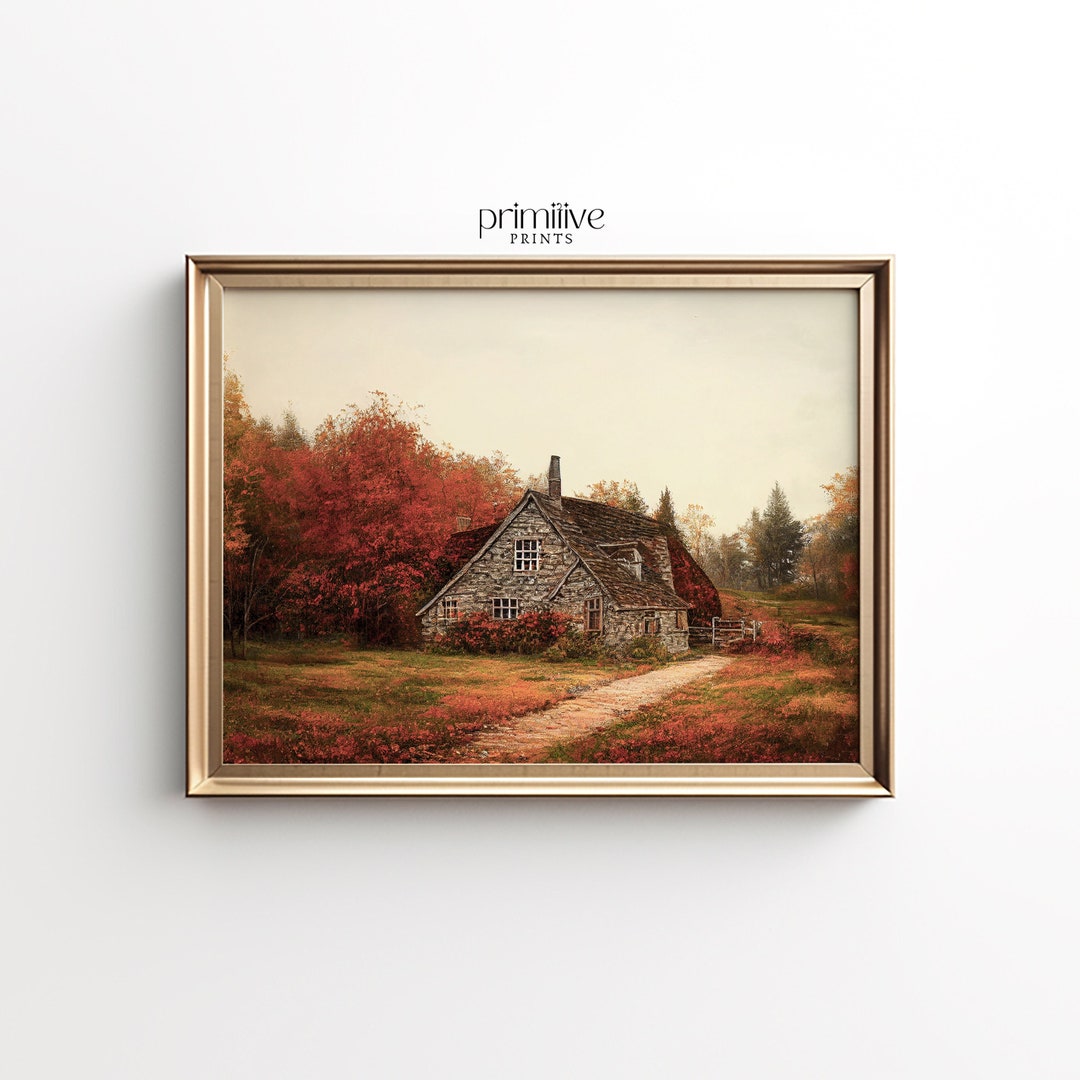 Autumn Landscape Print, Country Cottage Print, Fall Farmhouse Home ...