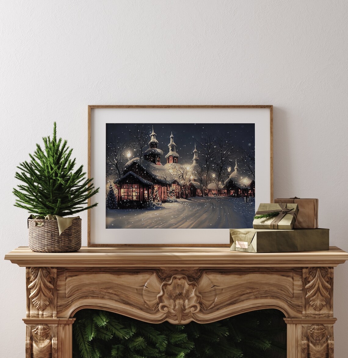 Christmas Village Print | Vintage Snowy Townscape Art (digital Download ...