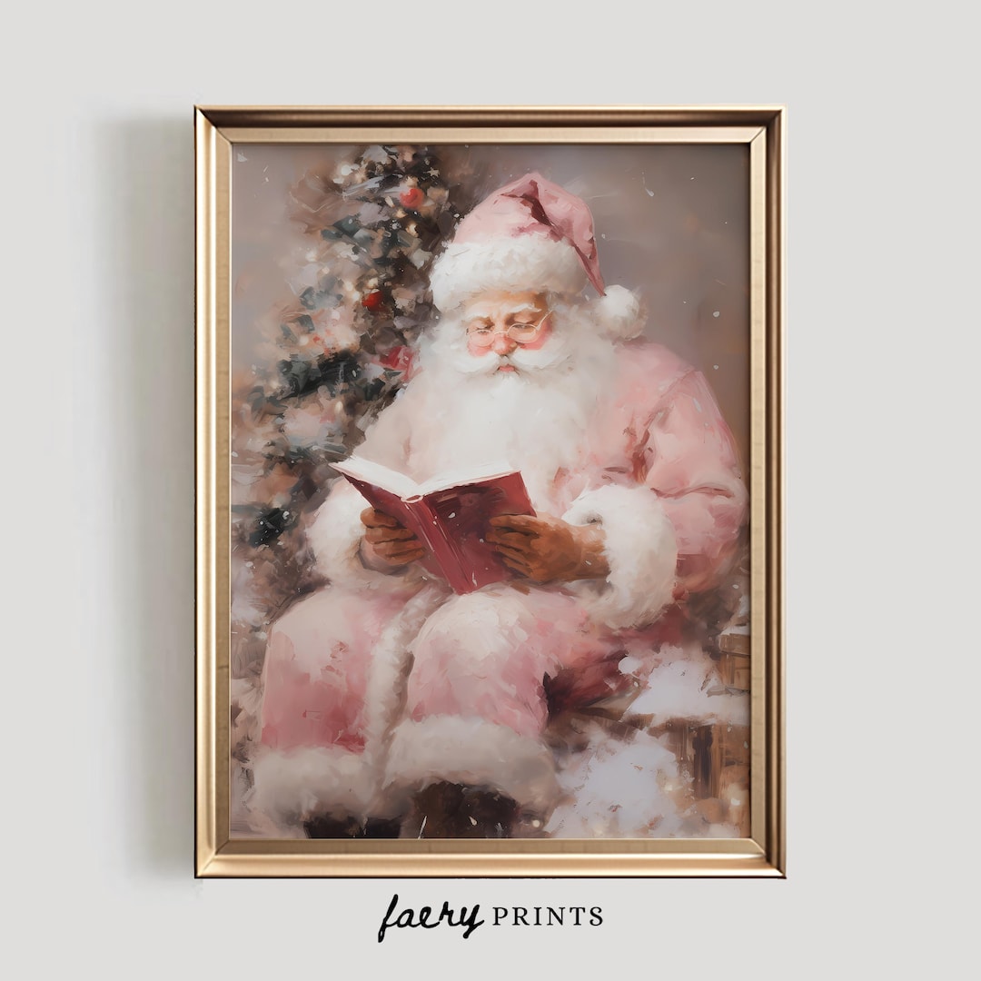 Pink Santa Art Print | Pastel Christmas Holiday Decor (printable) - Etsy