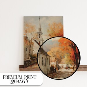 Vintage Autumn Church Painting | Printable Fall Town Art - Etsy