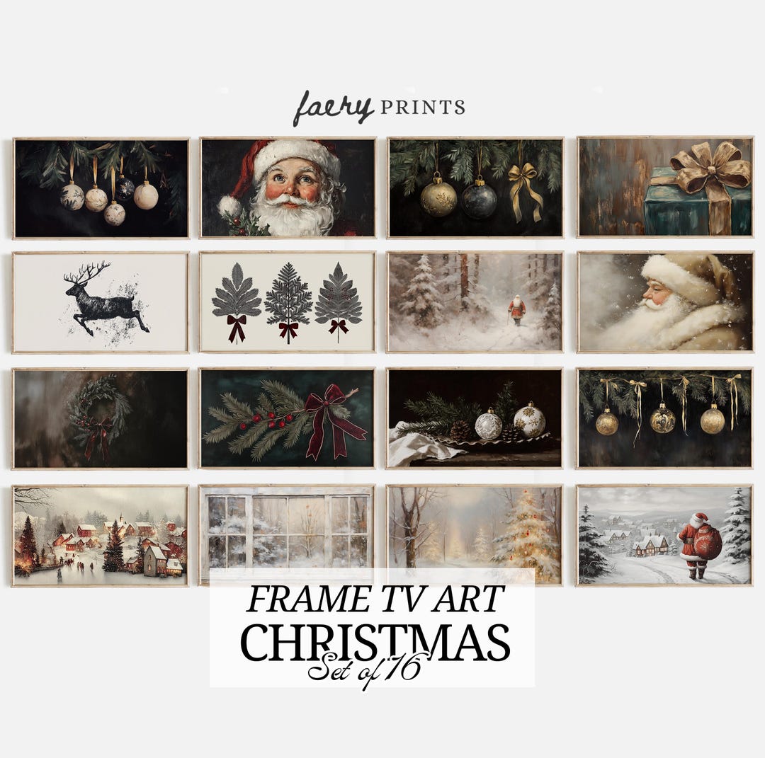 Vintage Christmas Frame TV Art | Bundle of 16 | Holiday Art for the ...