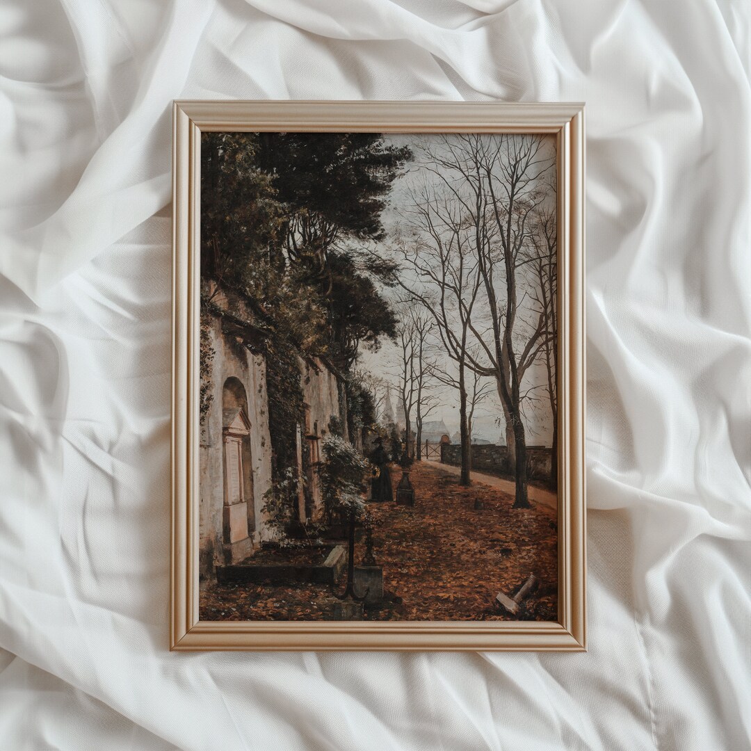 Autumn Graveyard Print | Vintage PRINTABLE Art | Moody Fall Landscape ...