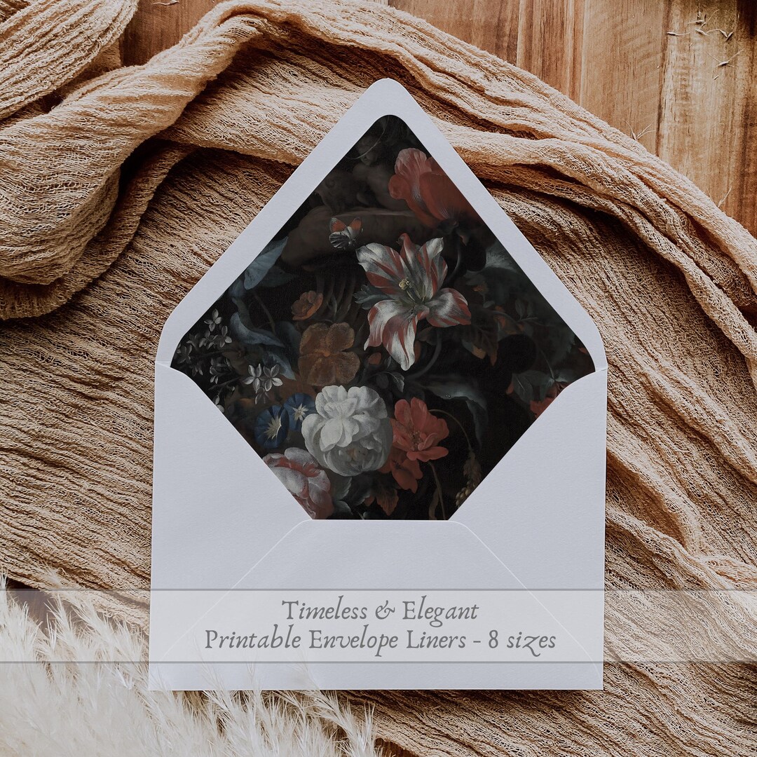 Dark Floral Envelope Liner | Printable Wedding Liner | Vintage Wedding ...