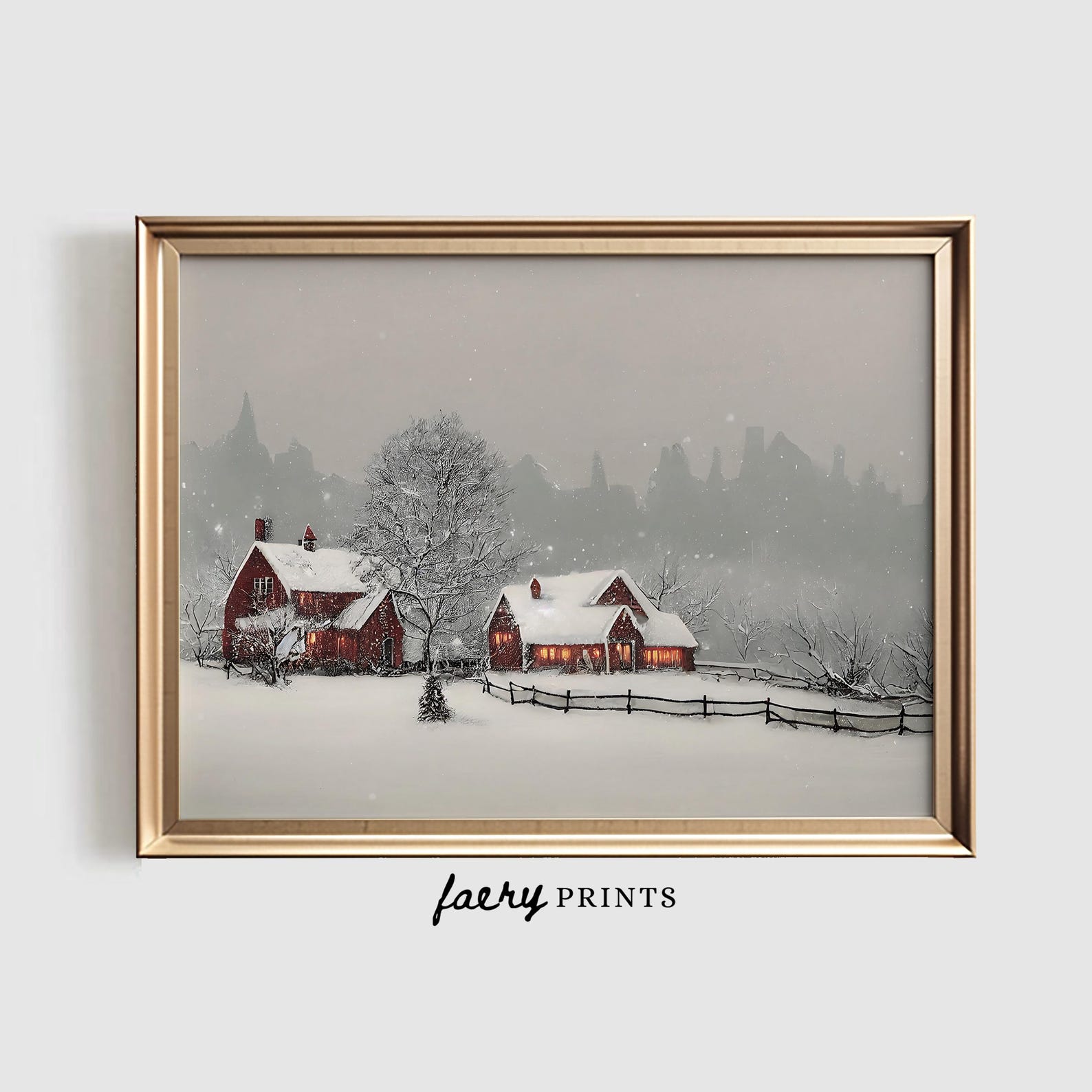 Winter Farmhouse Painting | Digital PRINTABLE Wall Art | Snowy Holiday ...