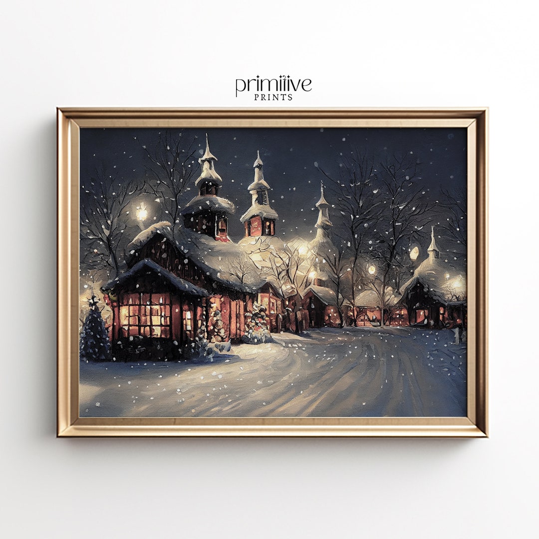 Christmas Village Print | Vintage Snowy Townscape Art (digital Download ...