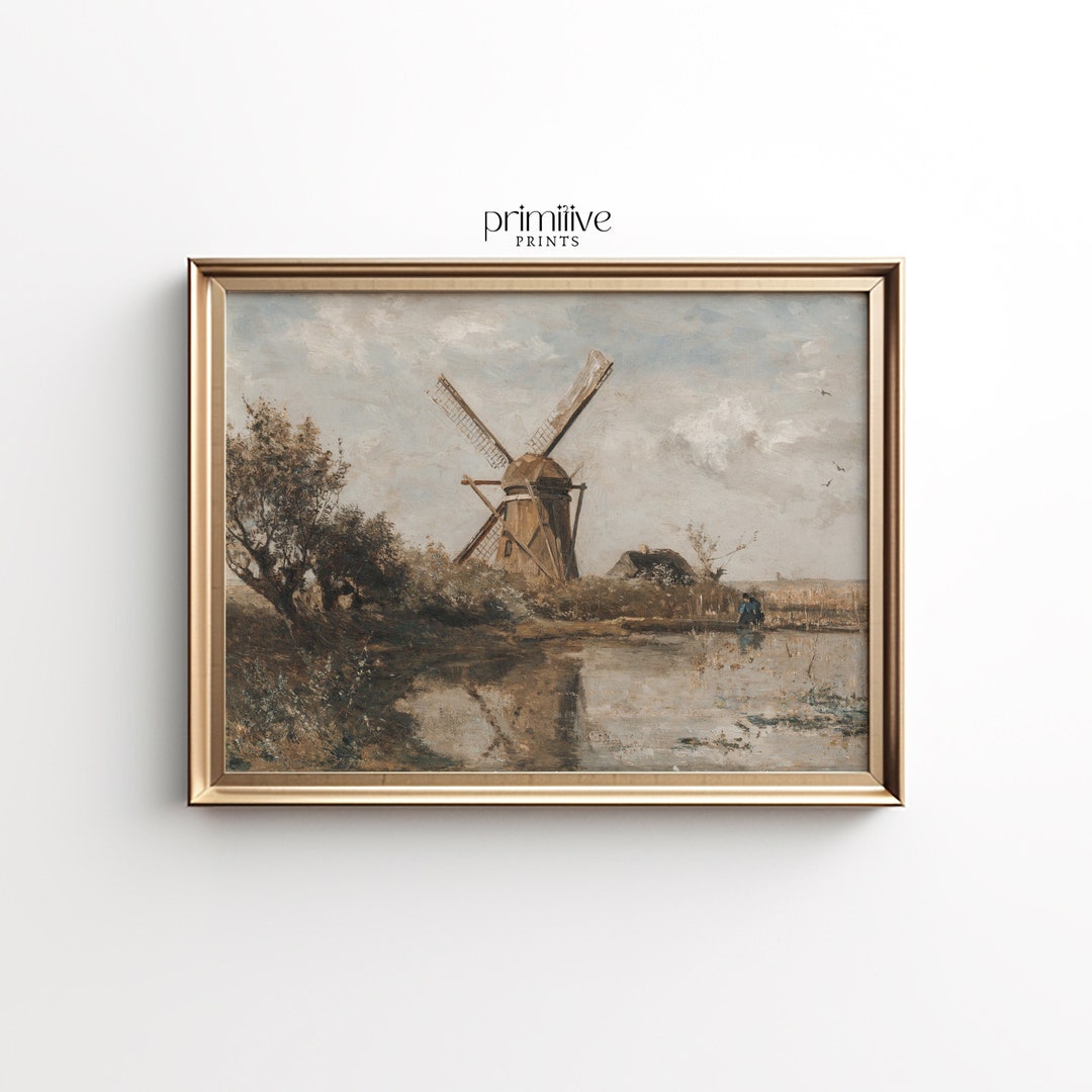 Windmill Print PRINTABLE Wall Art Countryside Painting Digital Artwork ...
