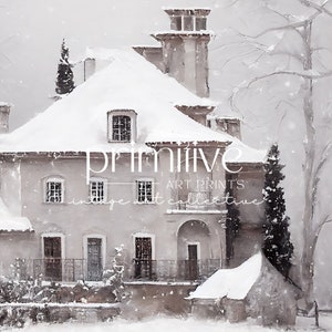 Winter Home Print Digital PRINTABLE Wall Art White Farmhouse Painting ...