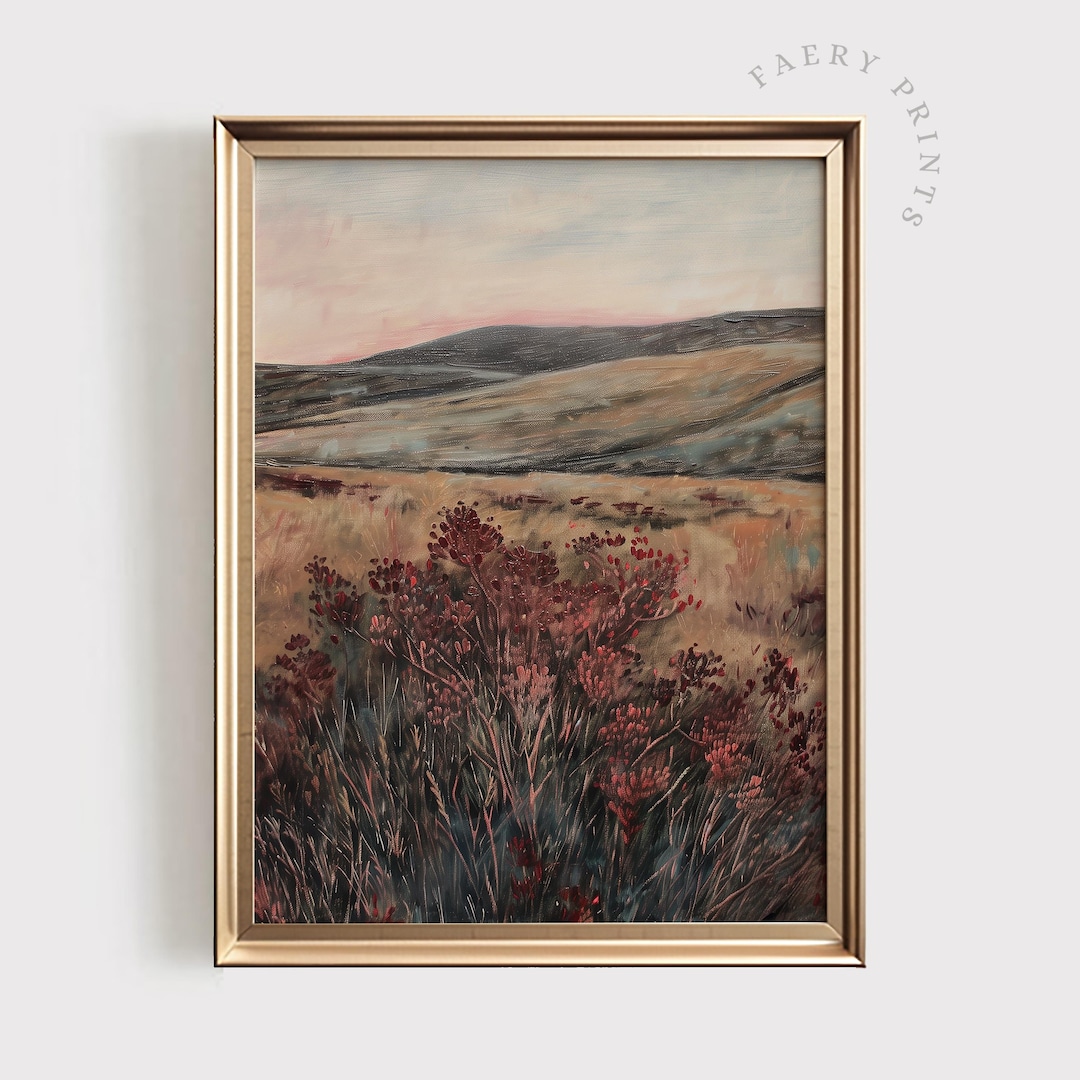 Moody Landscape Print | Vintage PRINTABLE Wall Art | Maroon Wildflower ...