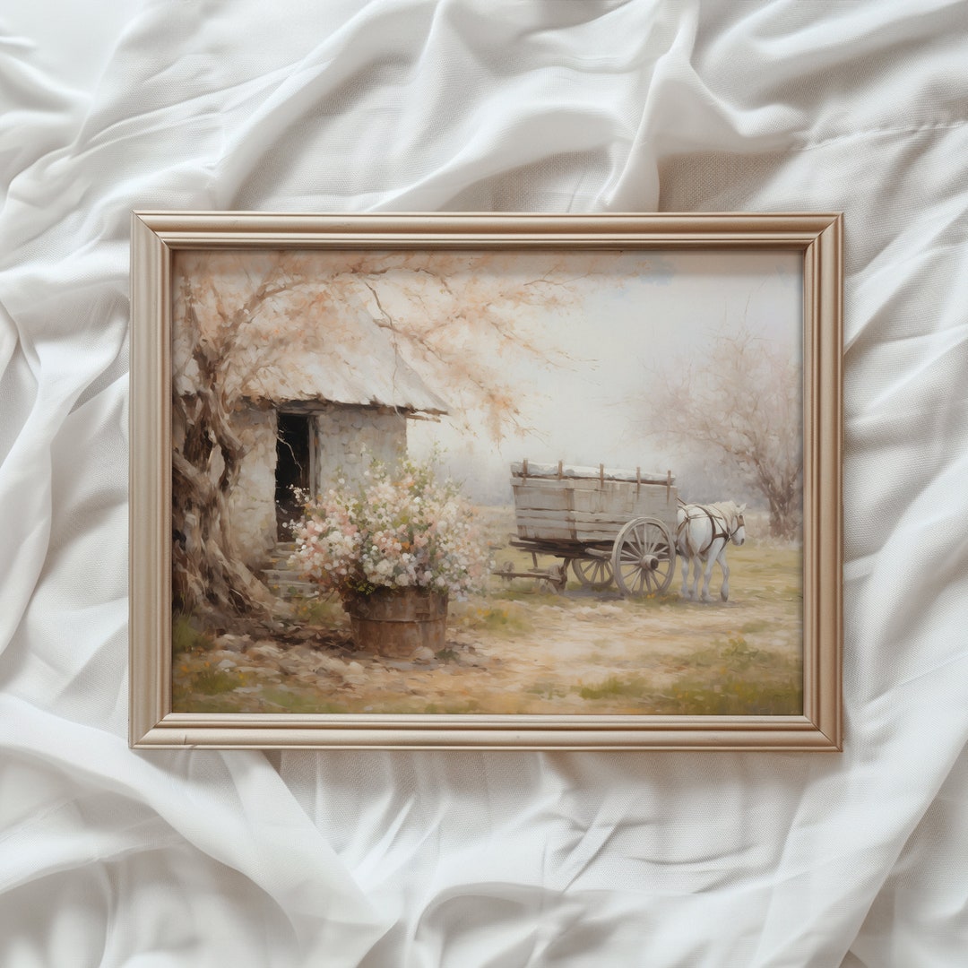 Spring Farmhouse PRINTABLE Wall Art | Wildflowers + Horse & Buggy Print ...