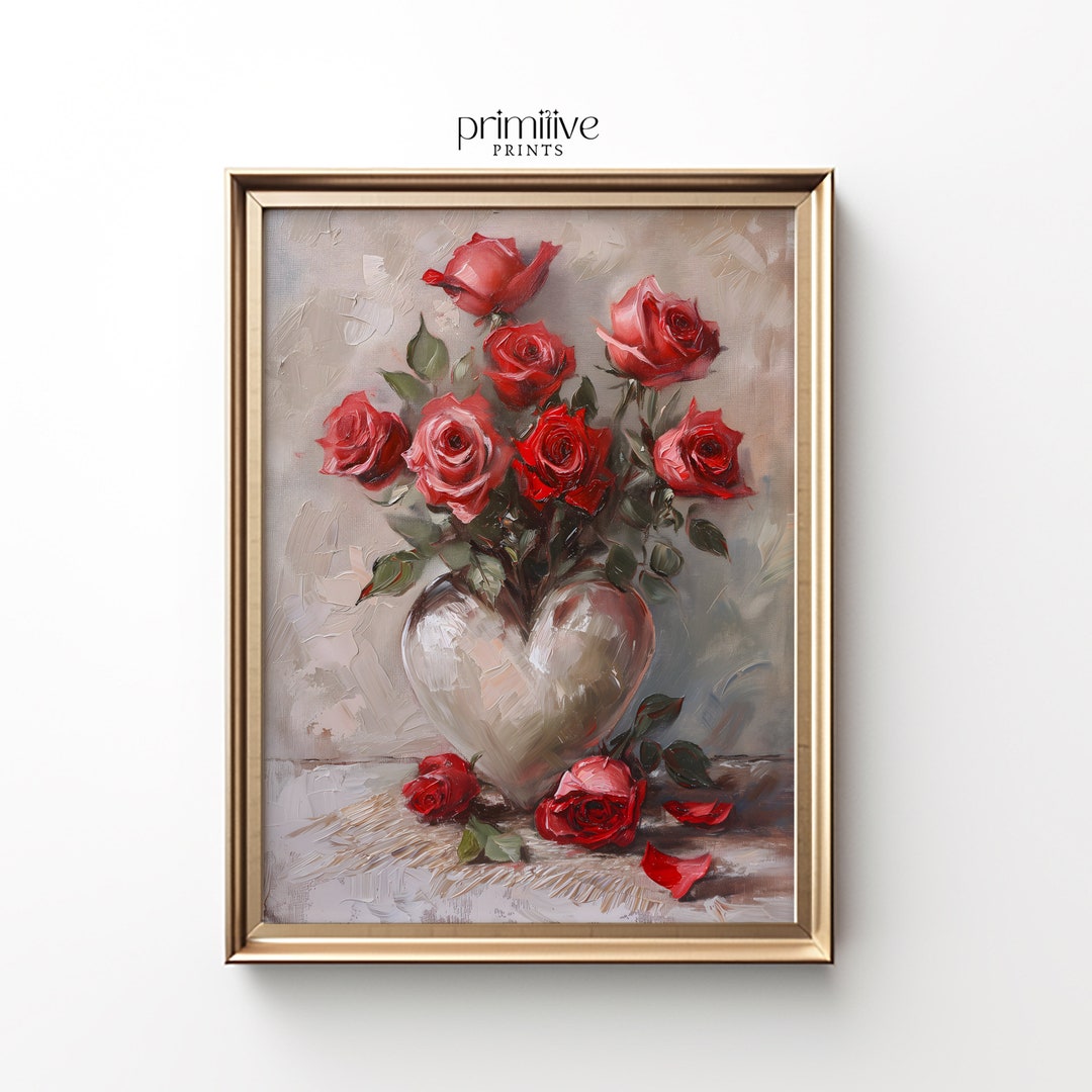 Red Roses Art Print | Valentines Day PRINTABLE Wall Art | Vintage ...