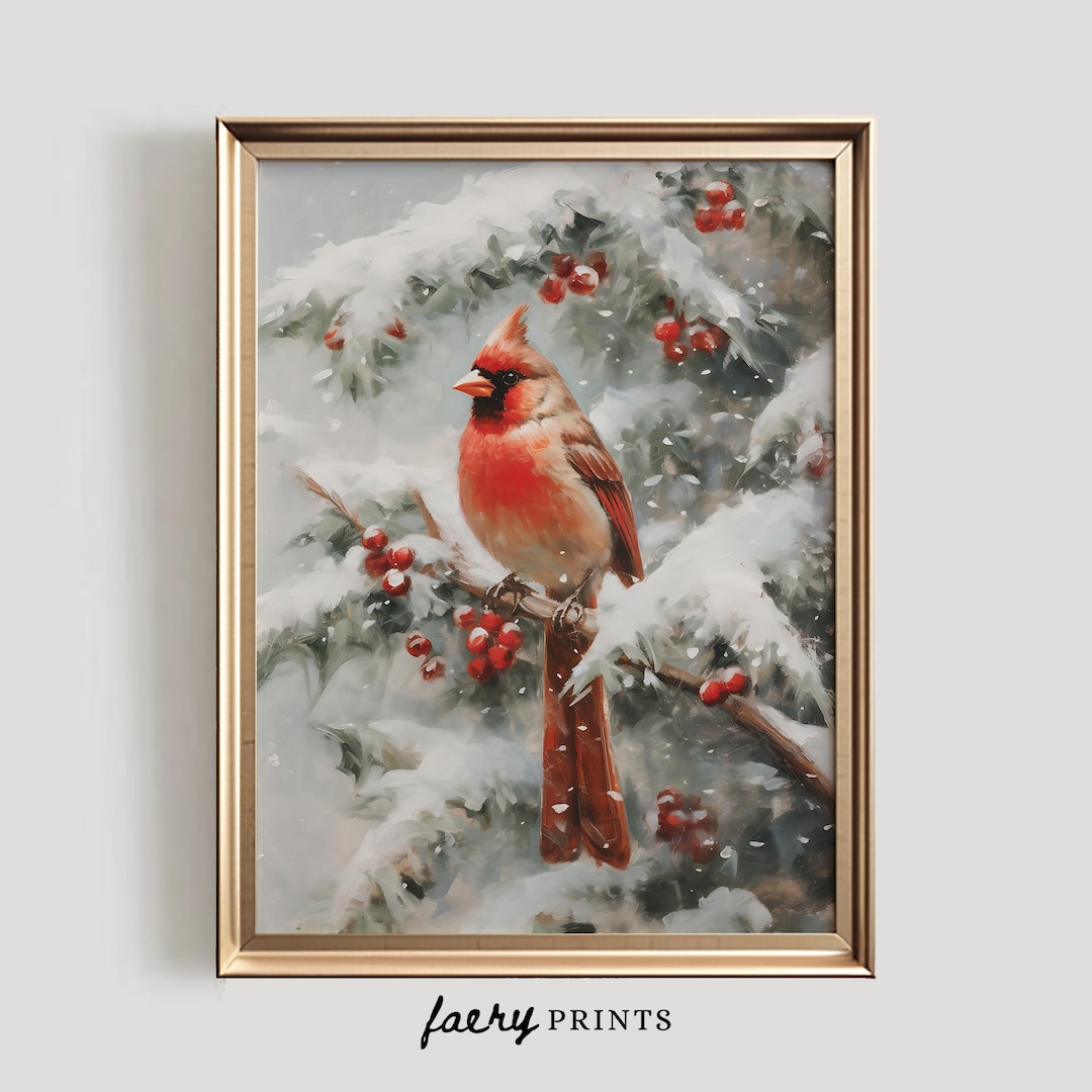 Vintage Cardinal Winter Art Print | Snowy Forest (digital Download) - Etsy