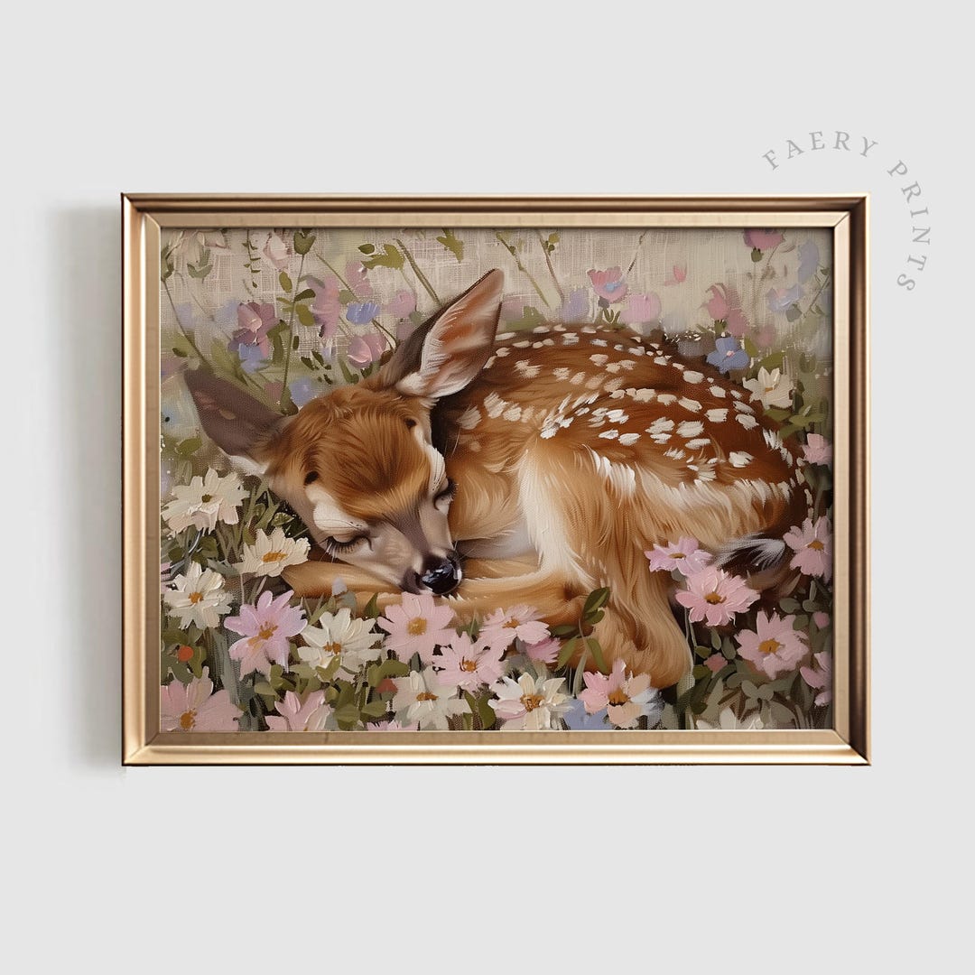 Fawn Sleeping on Flowers Print | Spring PRINTABLE Wall Art | Romantic ...