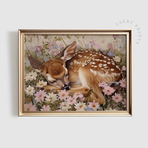 Fawn Sleeping on Flowers Print | Spring PRINTABLE Wall Art | Romantic ...