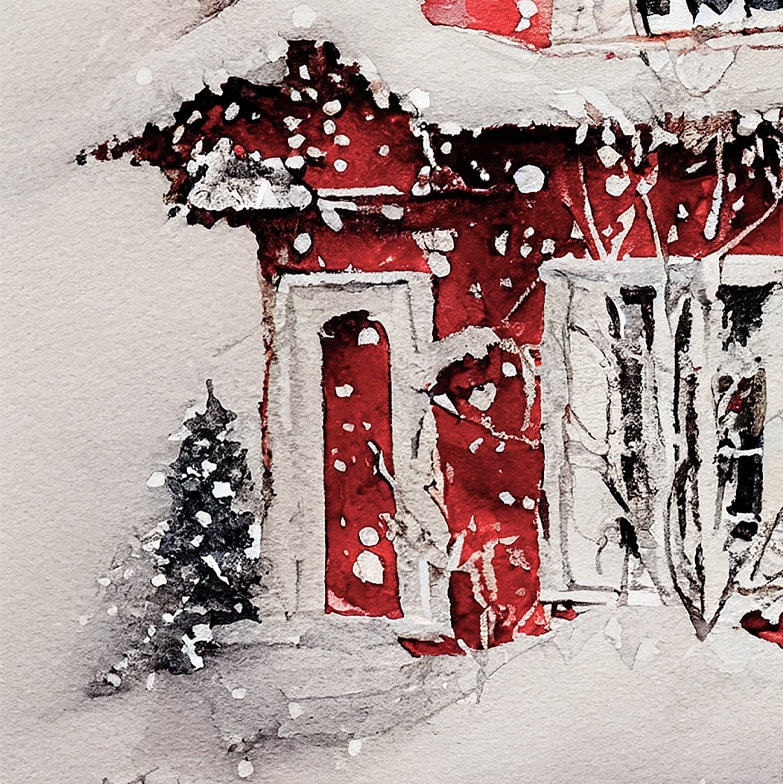 Winter House Painting Digital PRINTABLE Wall Art Red - Etsy