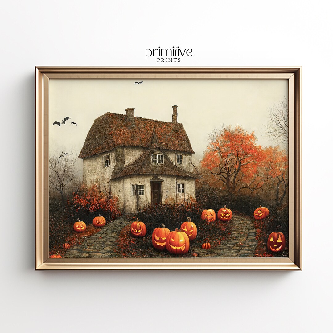 Halloween Landscape Print Fall Foliage Art October Wall - Etsy