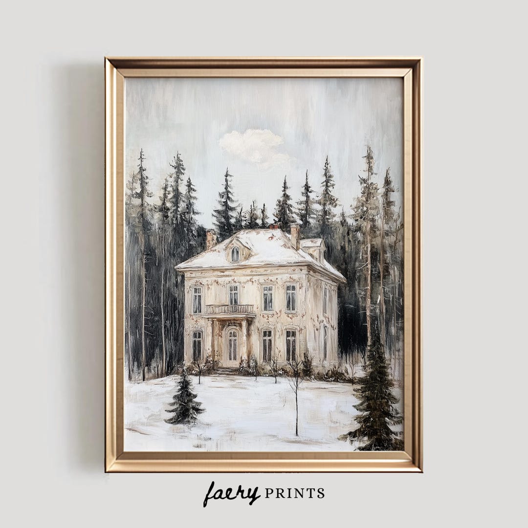 Winter House Print | Snowy Victorian Home Art (digital Download) - Etsy
