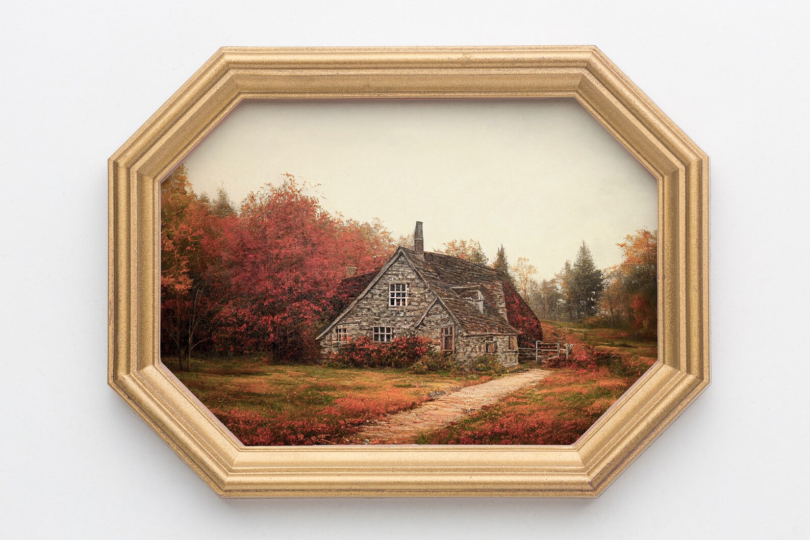 Autumn Cottage Landscape Print, Fall Farmhouse Art (digital Download ...