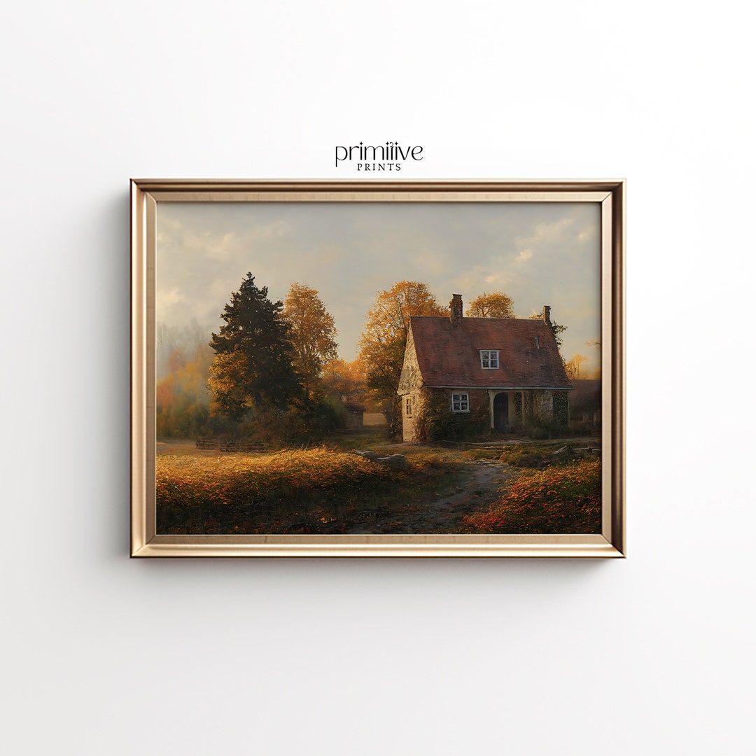 Fall Landscape Print, Autumn Country Cottage Art, Fall Home Decor ...