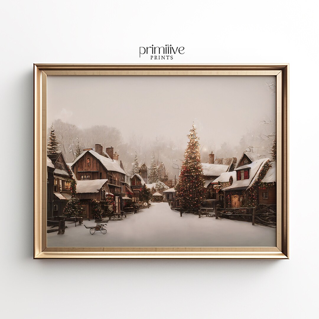 Winter Print, Winter Village Art, Snow Home Decor, Printable Wall Art ...