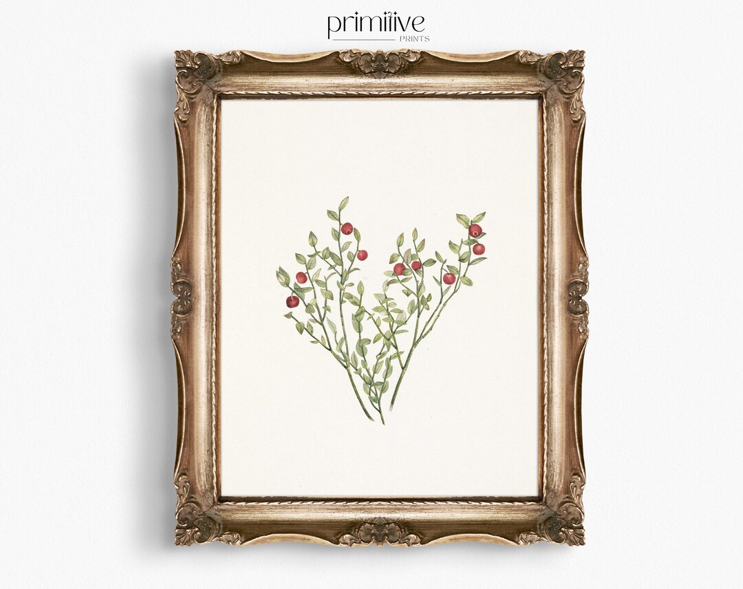 Winterberry Print PRINTABLE Wall Art Vintage Botanical Painting Holiday ...
