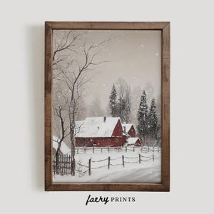 Winter Farmhouse Painting | Digital PRINTABLE Wall Art | Snowy Holiday ...