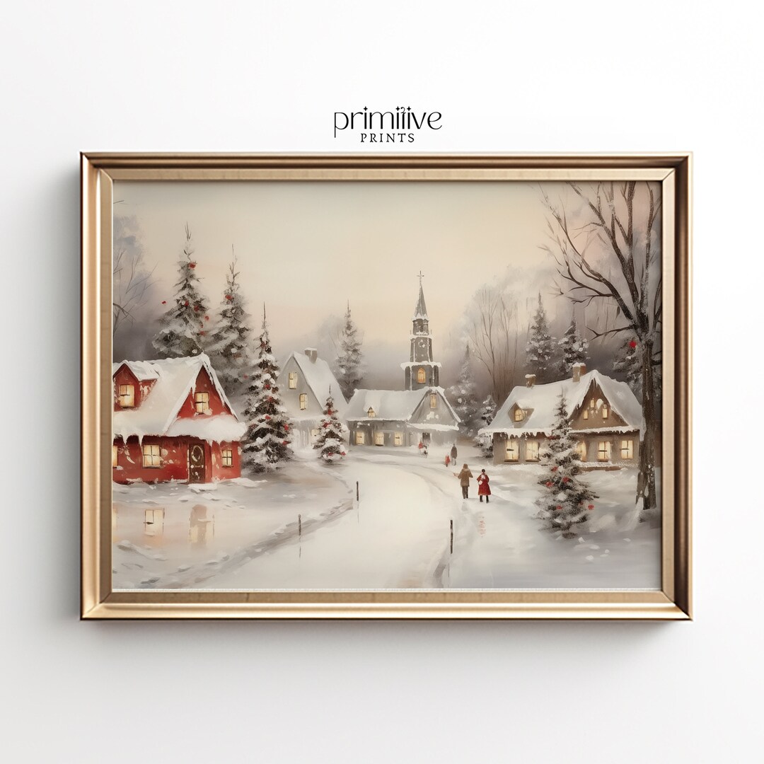 Winter Village Print | Watercolor Christmas Painting | PRINTABLE Wall ...