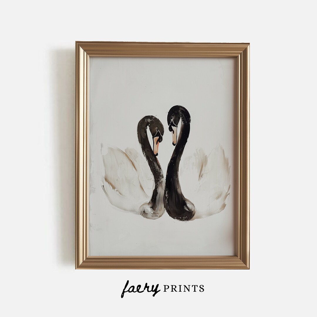 Monochrome Swan Art Print | Vintage Style Nursery Decor (digital ...