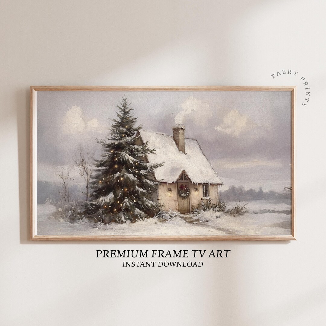 Christmas Cottage Frame TV Art | Snowy Winter Landscape (digital ...