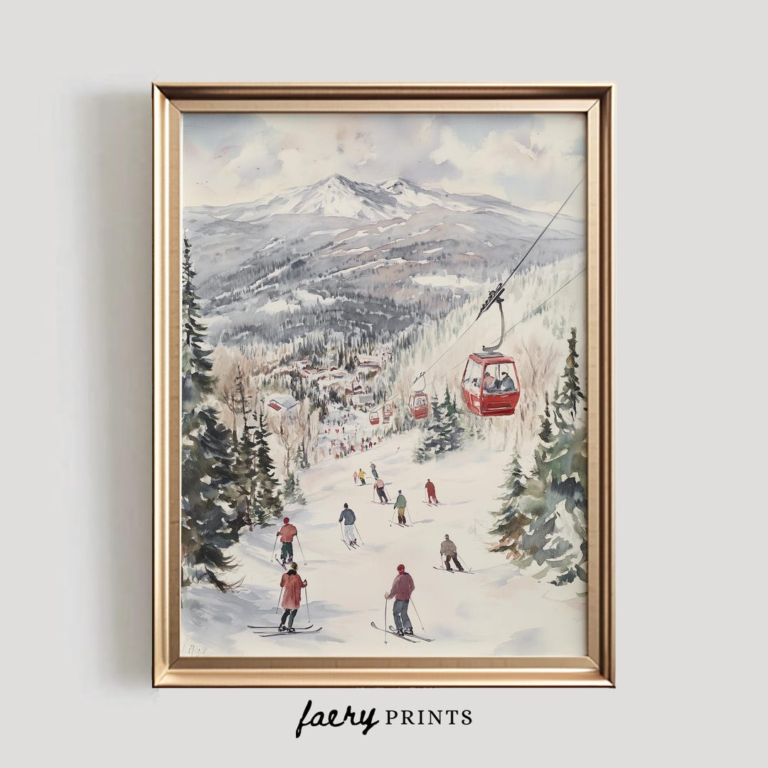 Ski Resort Print | Watercolor PRINTABLE Wall Art | Cozy Winter Decor ...