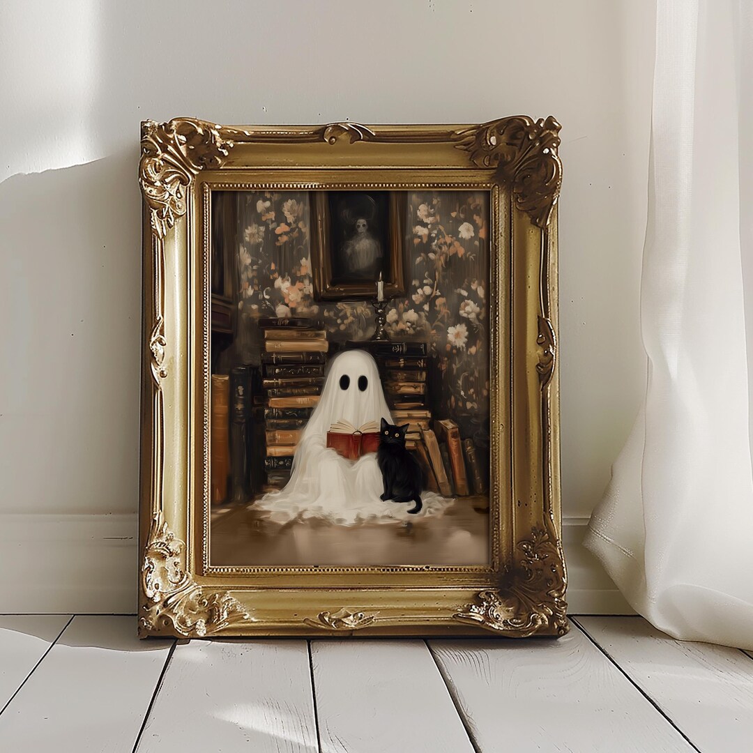Ghost in a Library Print | Halloween PRINTABLE Wall Art | Spooky Book ...