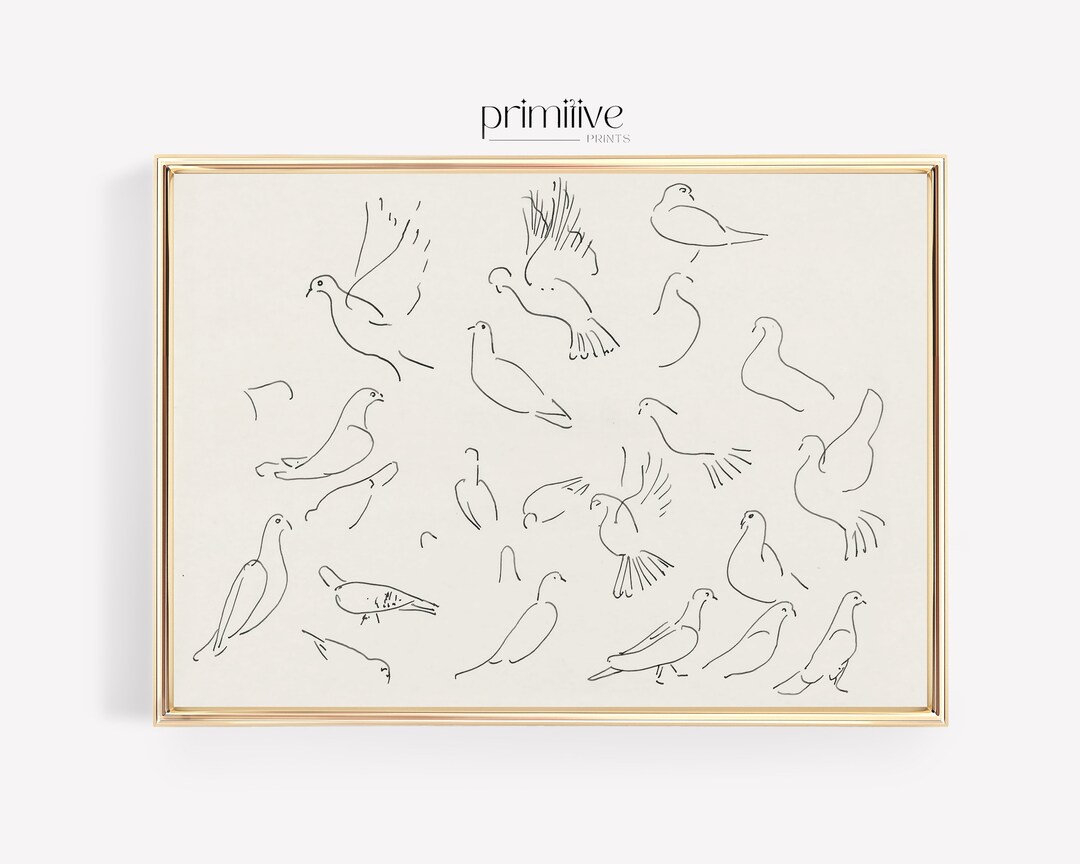 Dove Art Sketch Digital PRINTABLE Wall Art Vintage Bird - Etsy