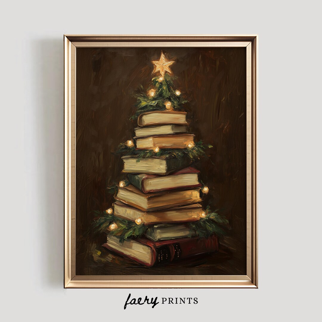 Book Christmas Tree Print | Festive Holiday PRINTABLE Wall Art | Cozy ...