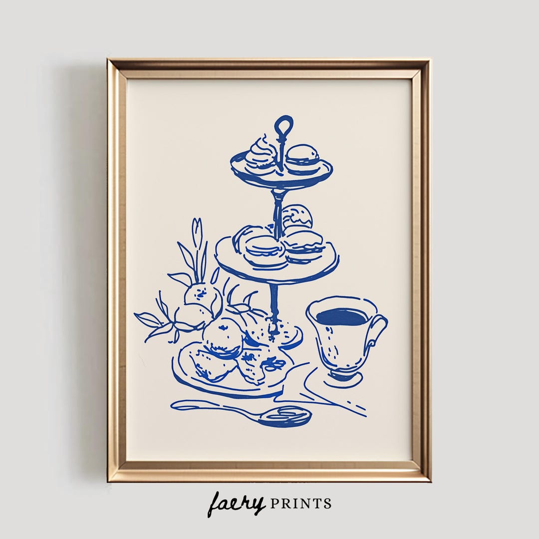 High Tea Art Print | Coquette Kitchen PRINTABLE Wall Art | Trendy Line ...