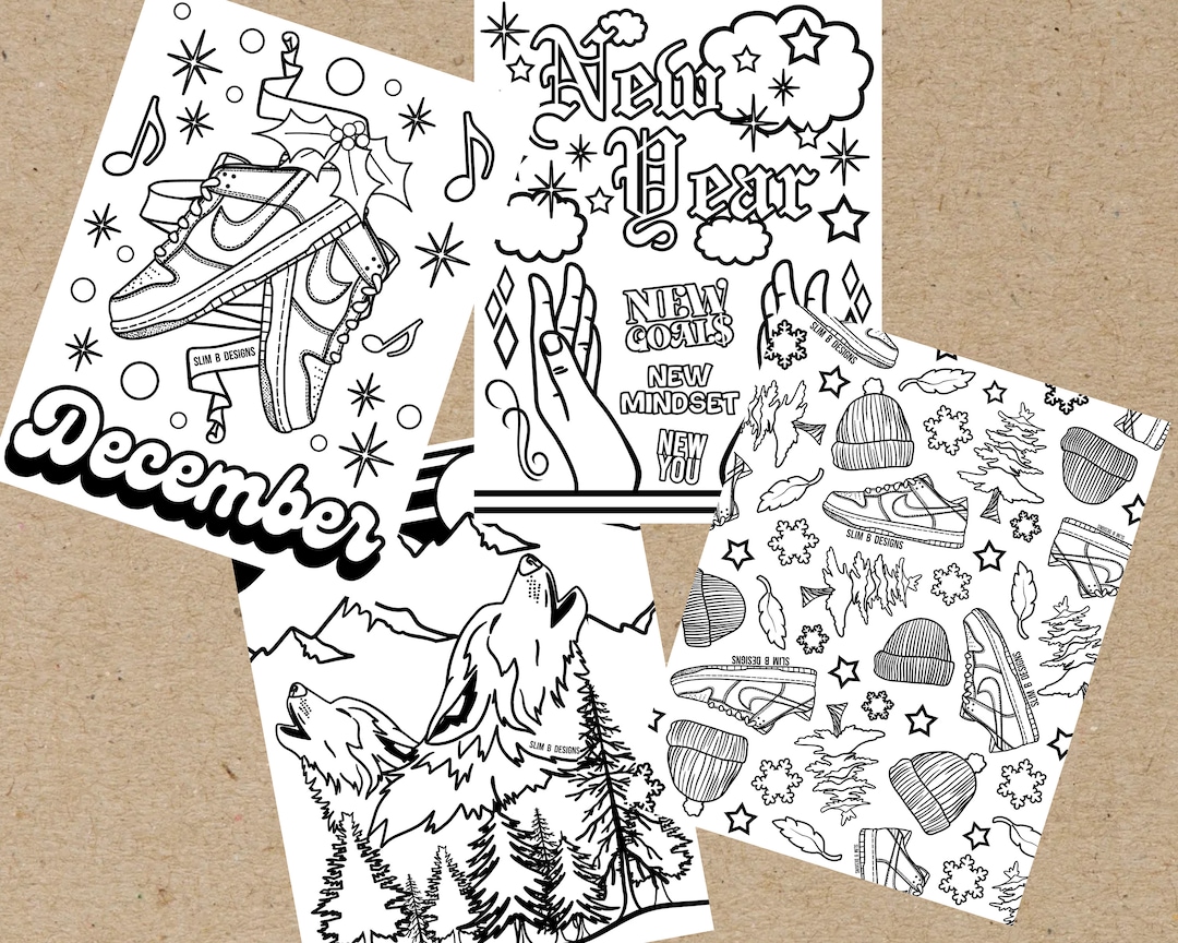 December Themed Printable Coloring Pages Bundle-festive Holiday Designs ...